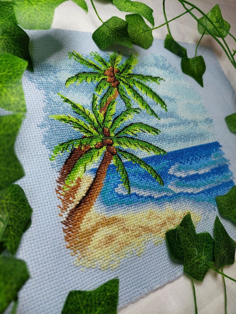 Beach Landscape Cross Stitch Pattern PDF Digital Download Tropical Palm ...