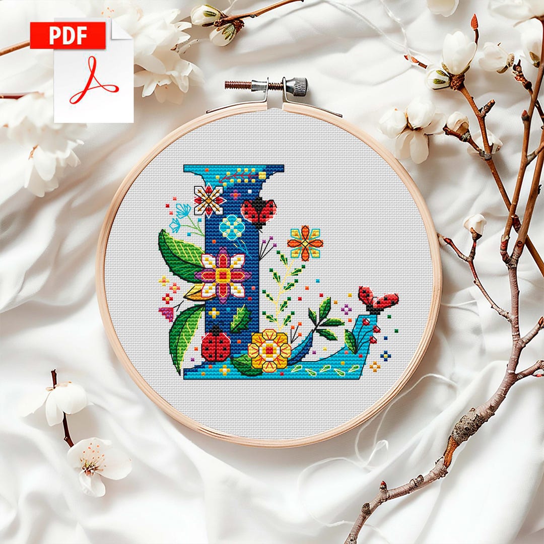 Counted Cross Stitch Pattern Letter L, Floral Alphabet PDF - Etsy