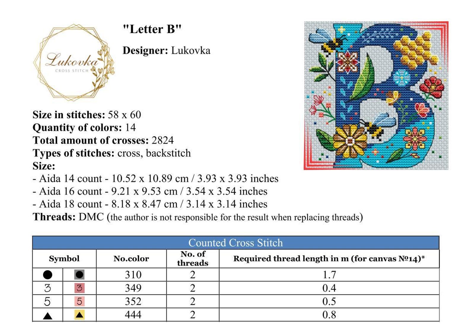 Letter B Counted Cross Stitch Pattern, Floral Alphabet PDF Design - Etsy