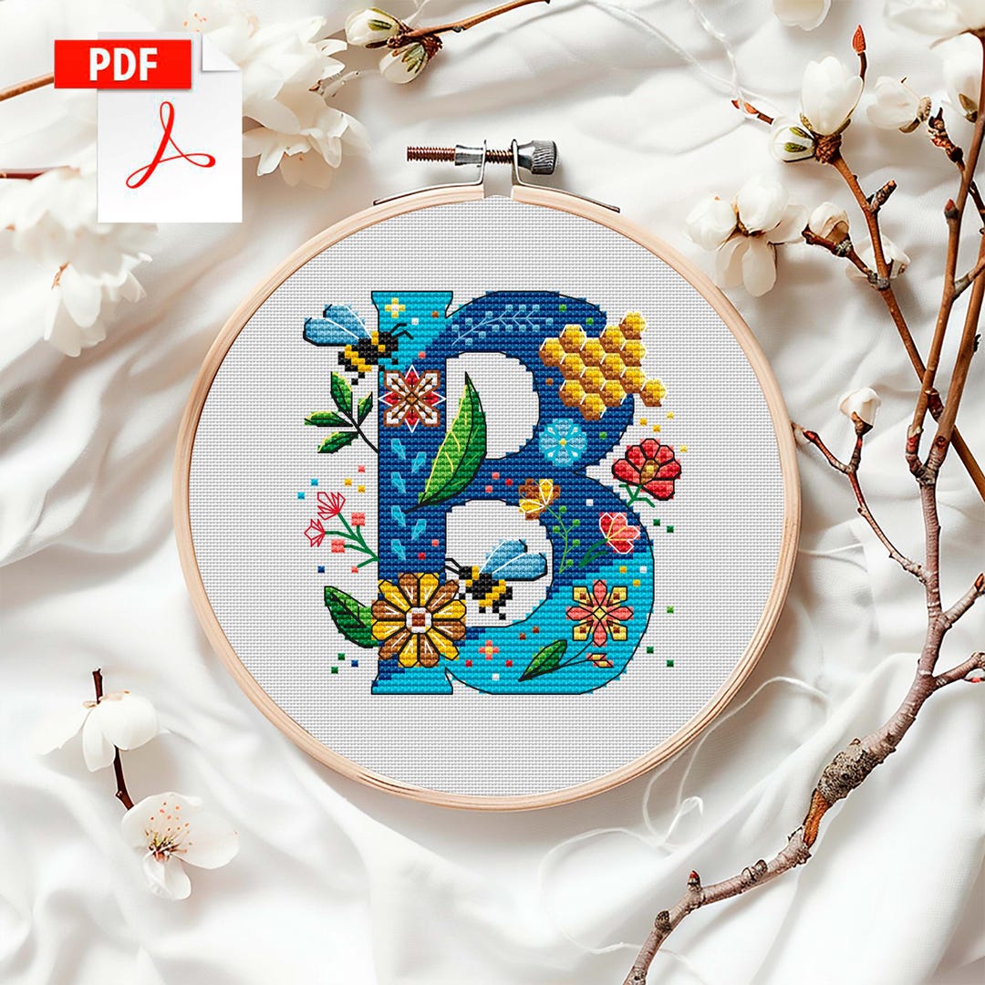 Letter B Counted Cross Stitch Pattern, Floral Alphabet PDF Design - Etsy
