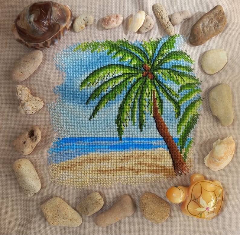 Palm Tree Beach Counted Cross Stitch Pattern PDF, Tropical Ocean Summer ...
