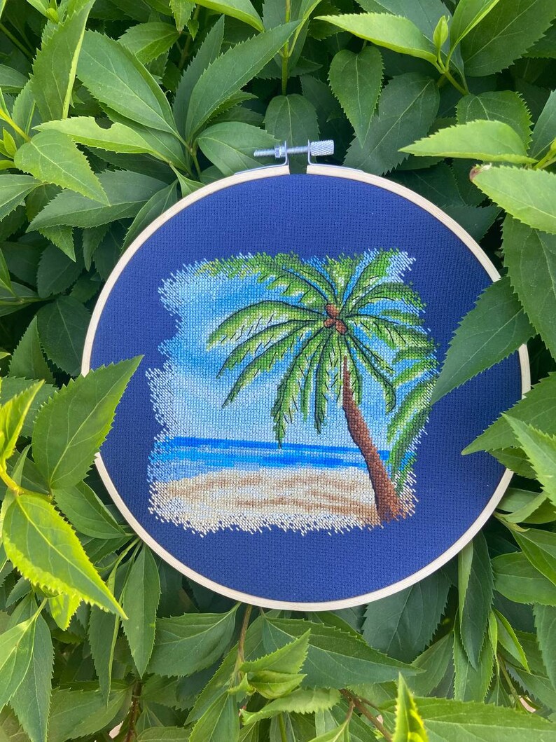 Palm Tree Beach Counted Cross Stitch Pattern PDF, Tropical Ocean Summer ...
