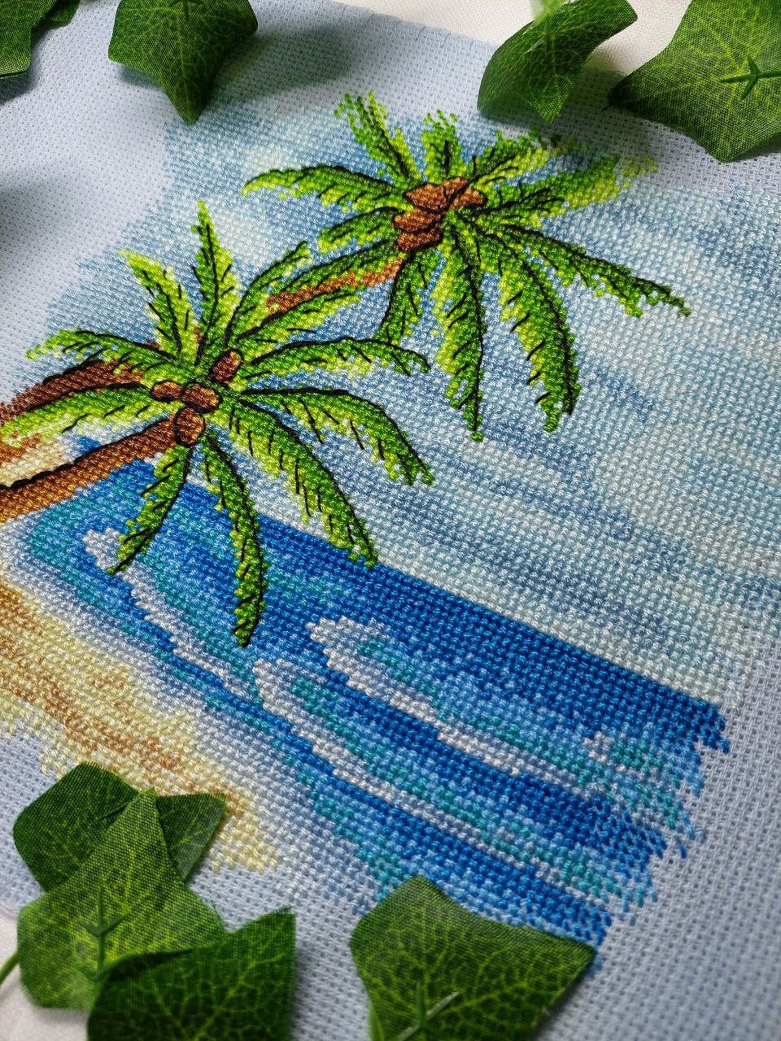 Beach Landscape Cross Stitch Pattern PDF Digital Download Tropical Palm ...