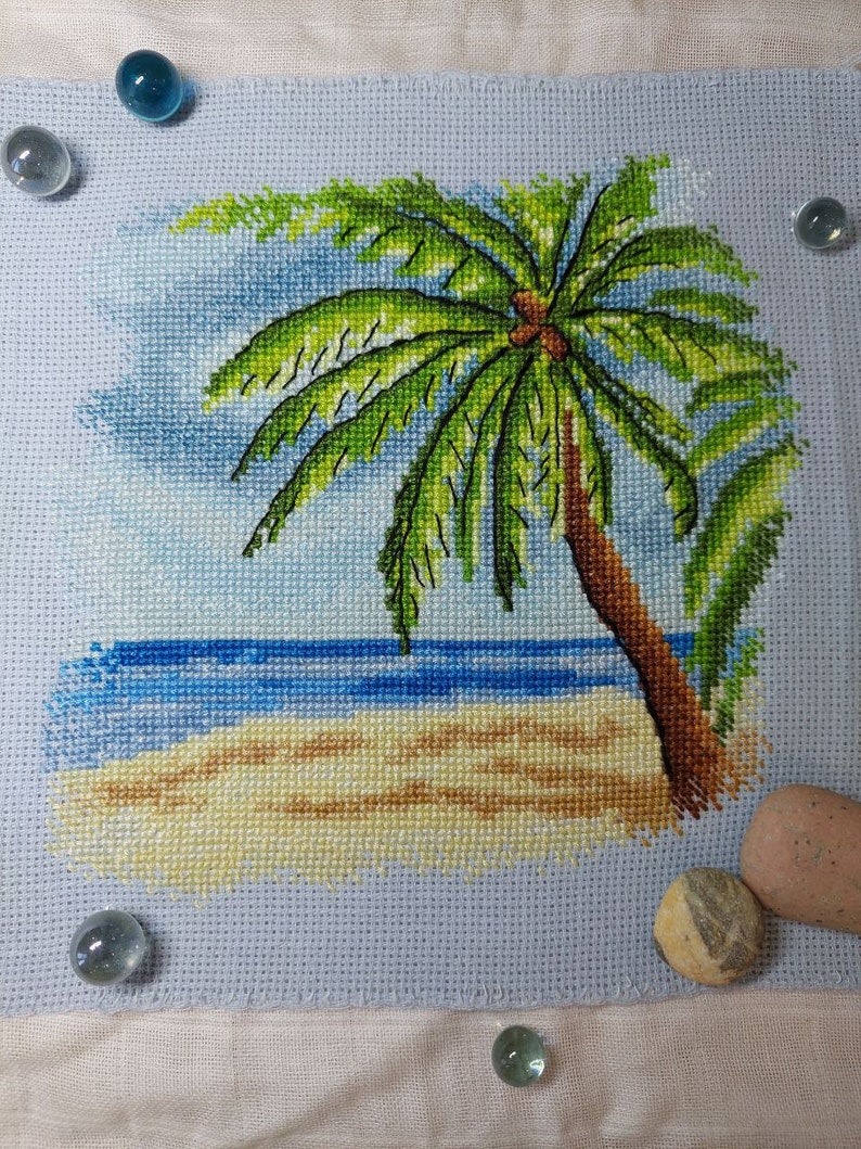 Palm Tree Beach Counted Cross Stitch Pattern PDF, Tropical Ocean Summer ...