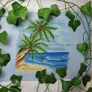 Beach Landscape Cross Stitch Pattern PDF Digital Download Tropical Palm ...