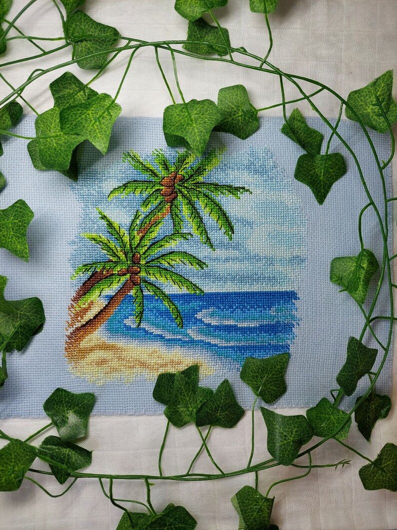 Beach Landscape Cross Stitch Pattern PDF Digital Download Tropical Palm ...