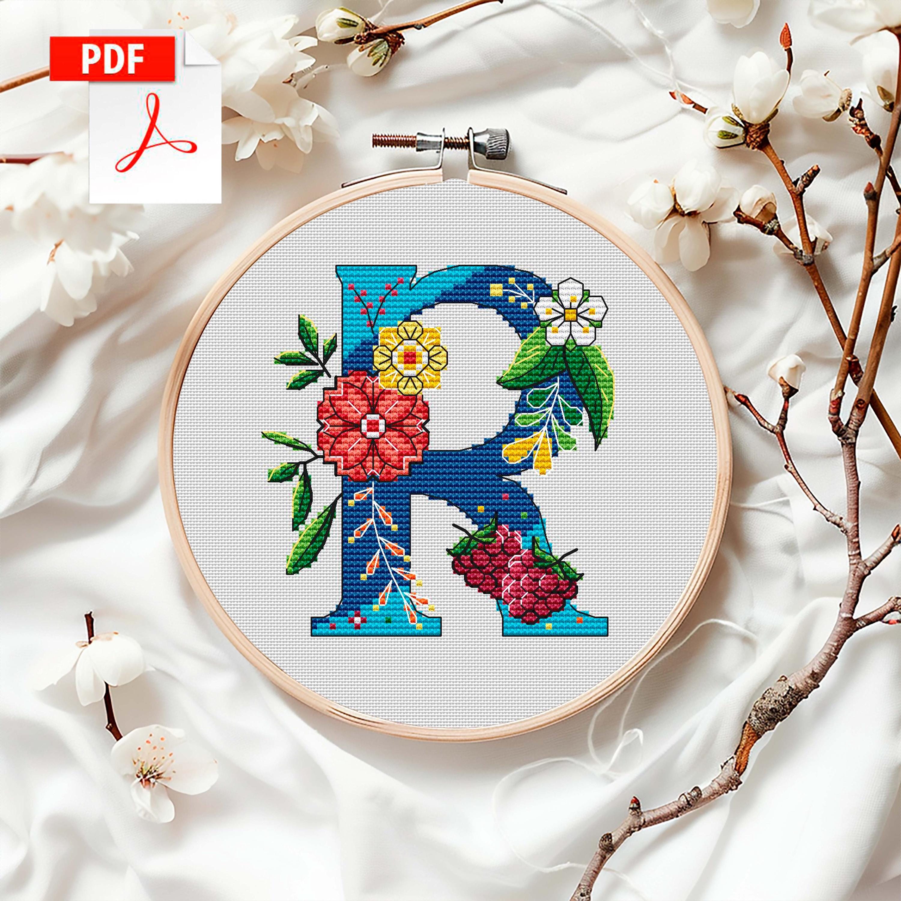 Letter R Counted Cross Stitch Pattern, Floral Alphabet PDF Design - Etsy