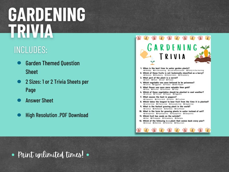 Gardening Trivia Game Printable | Fun Garden-themed Quiz | Perfect for ...