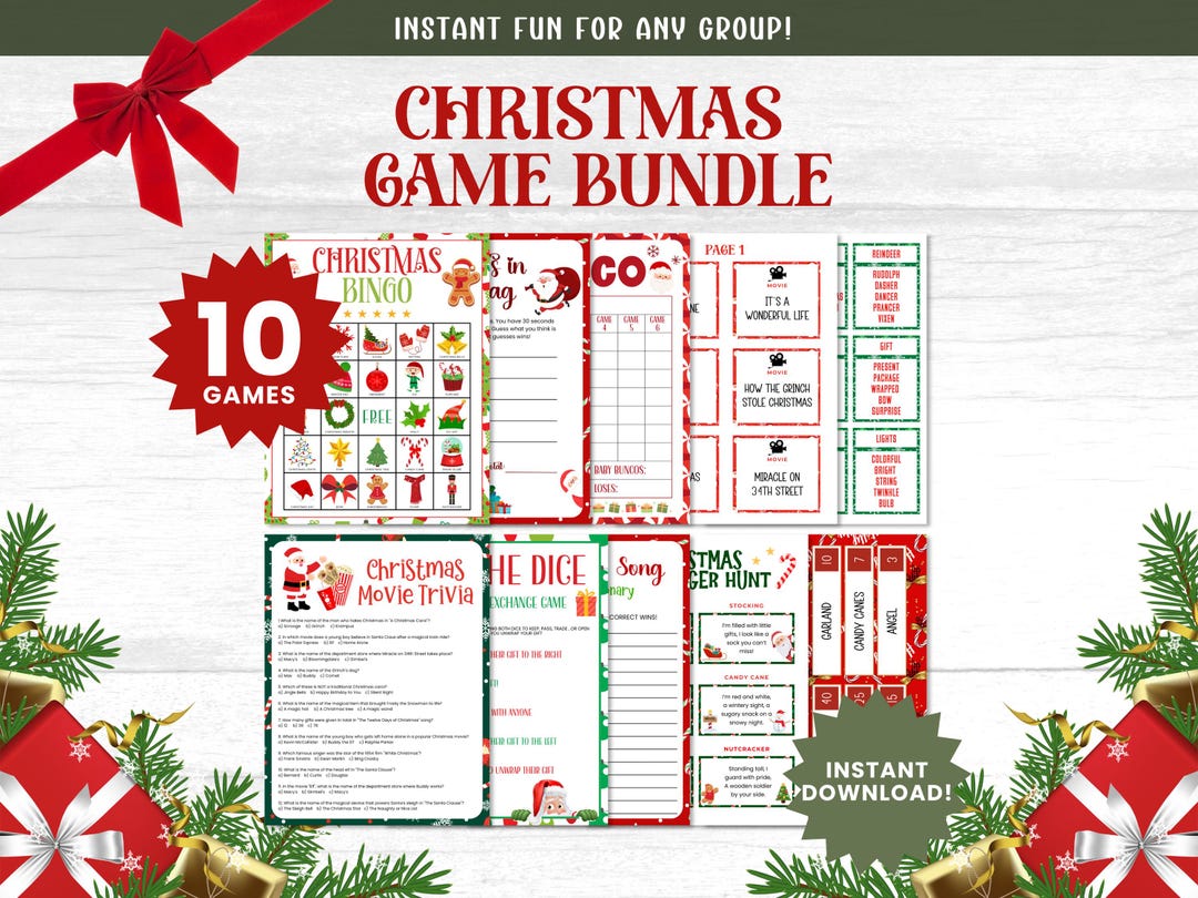Christmas Holiday Game Bundle | 10 Fun Christmas Party Games for ...