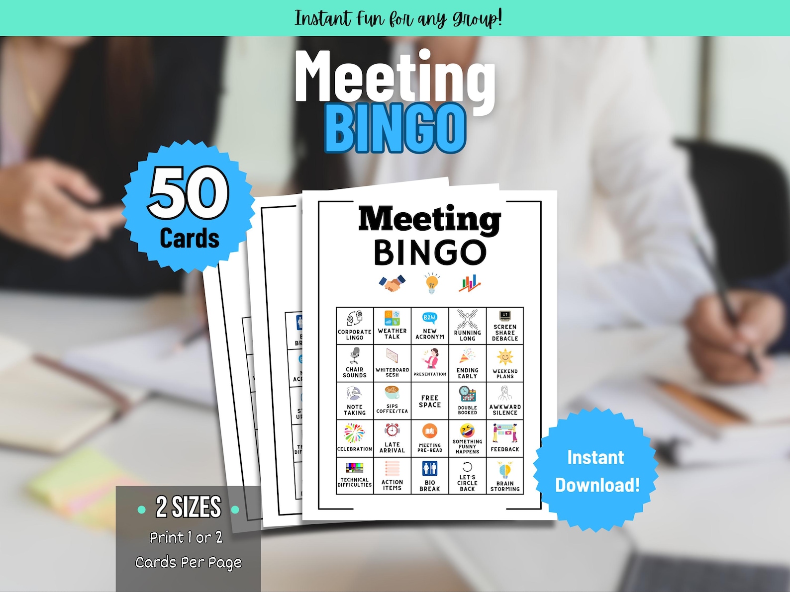 Meeting Bingo Game Printable | Office Bingo | Fun Team-building ...
