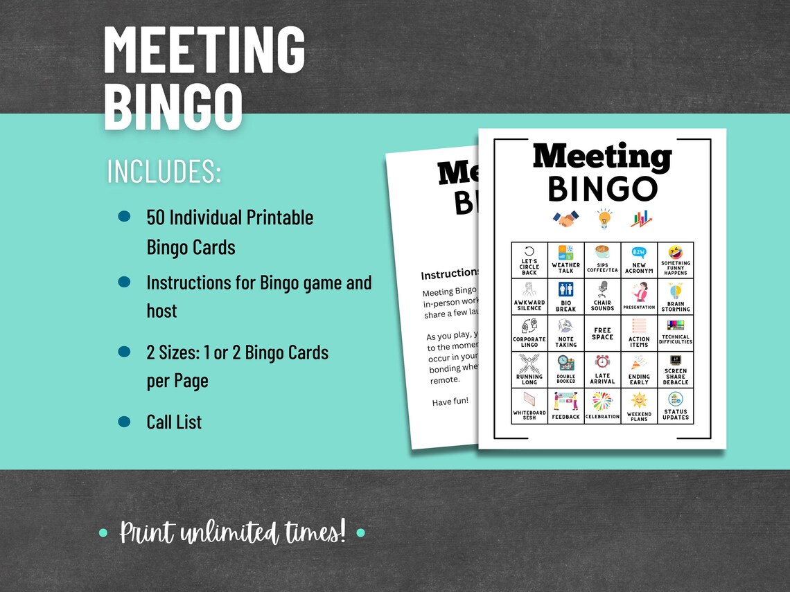 Meeting Bingo Game Printable | Office Bingo | Fun Team-building ...