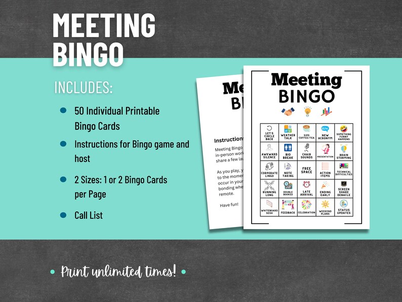 Meeting Bingo Game Printable | Office Bingo | Fun Team-building ...