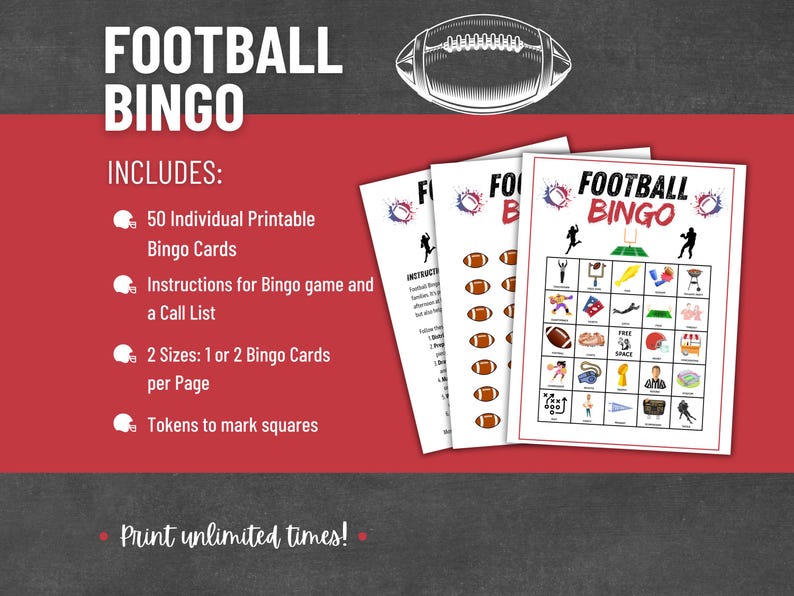 Football Bingo Printable | Fun Football Party Game | Perfect for Game ...