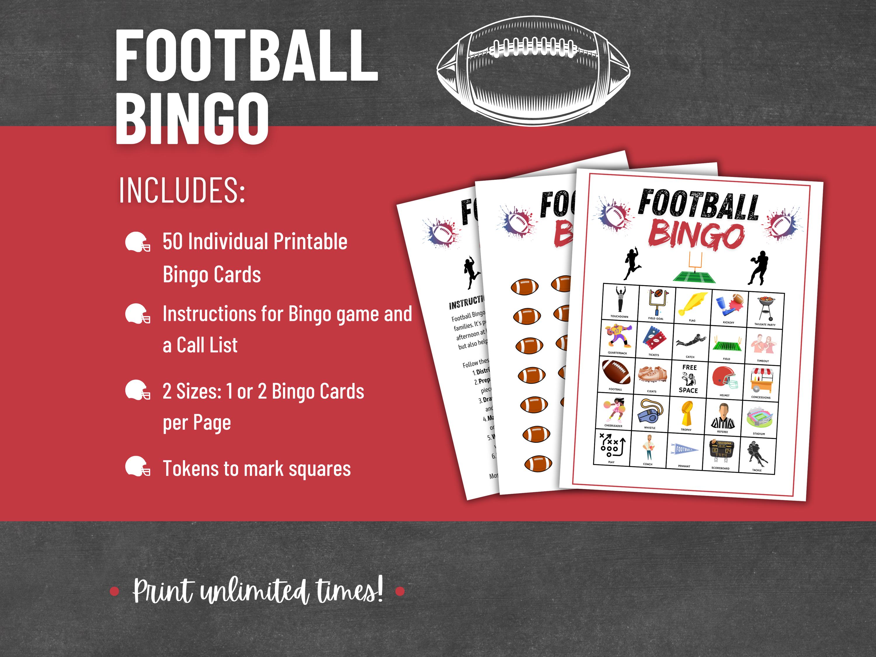 Football Bingo Printable | Fun Football Party Game | Perfect for Game ...