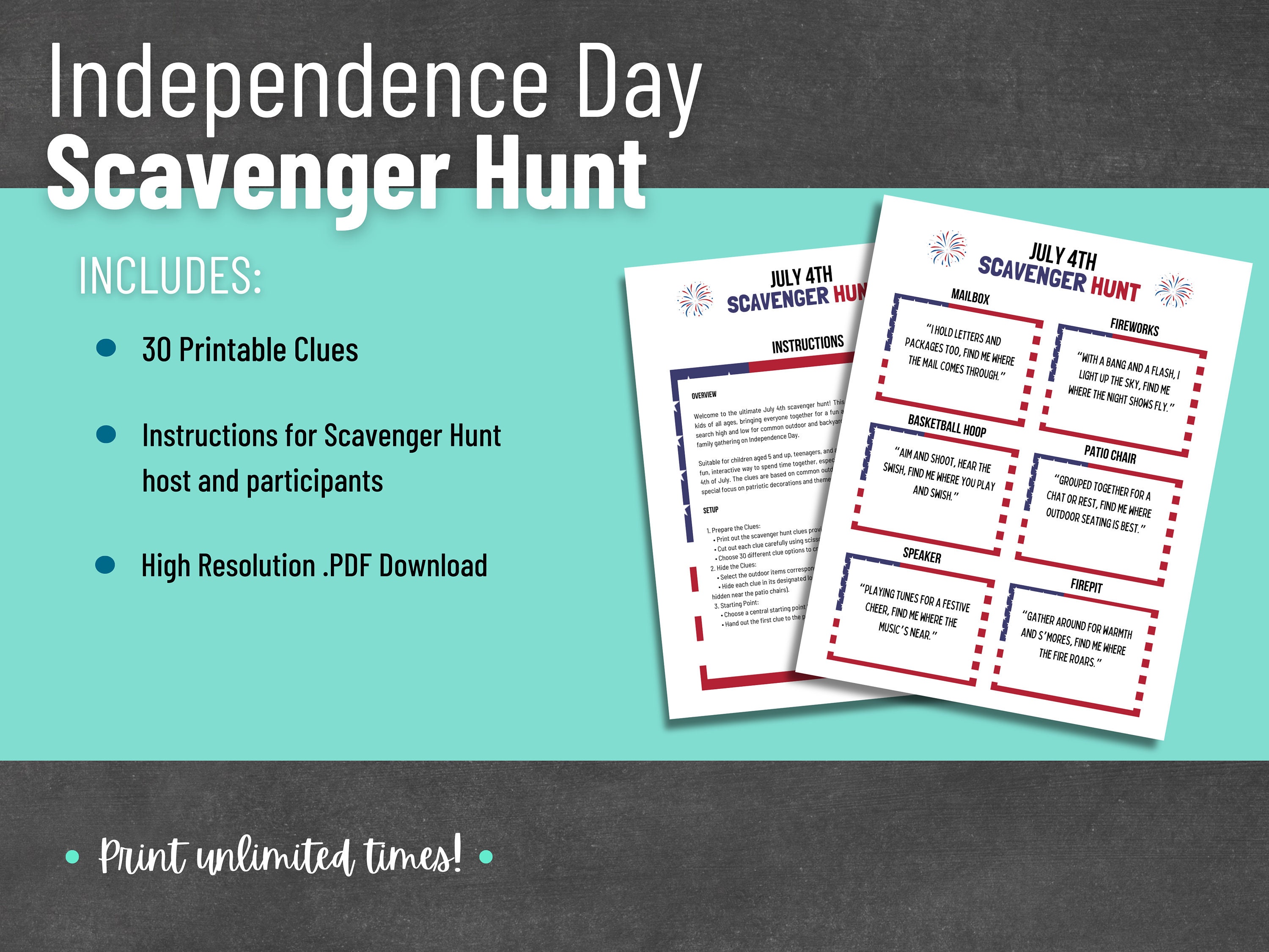 Fourth of July Printable Scavenger Hunt Game for Kids and Families ...