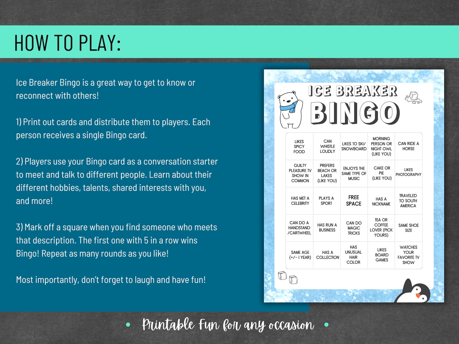 Ice Breaker Bingo Printable | Get to Know You Activity | Find the Guest ...