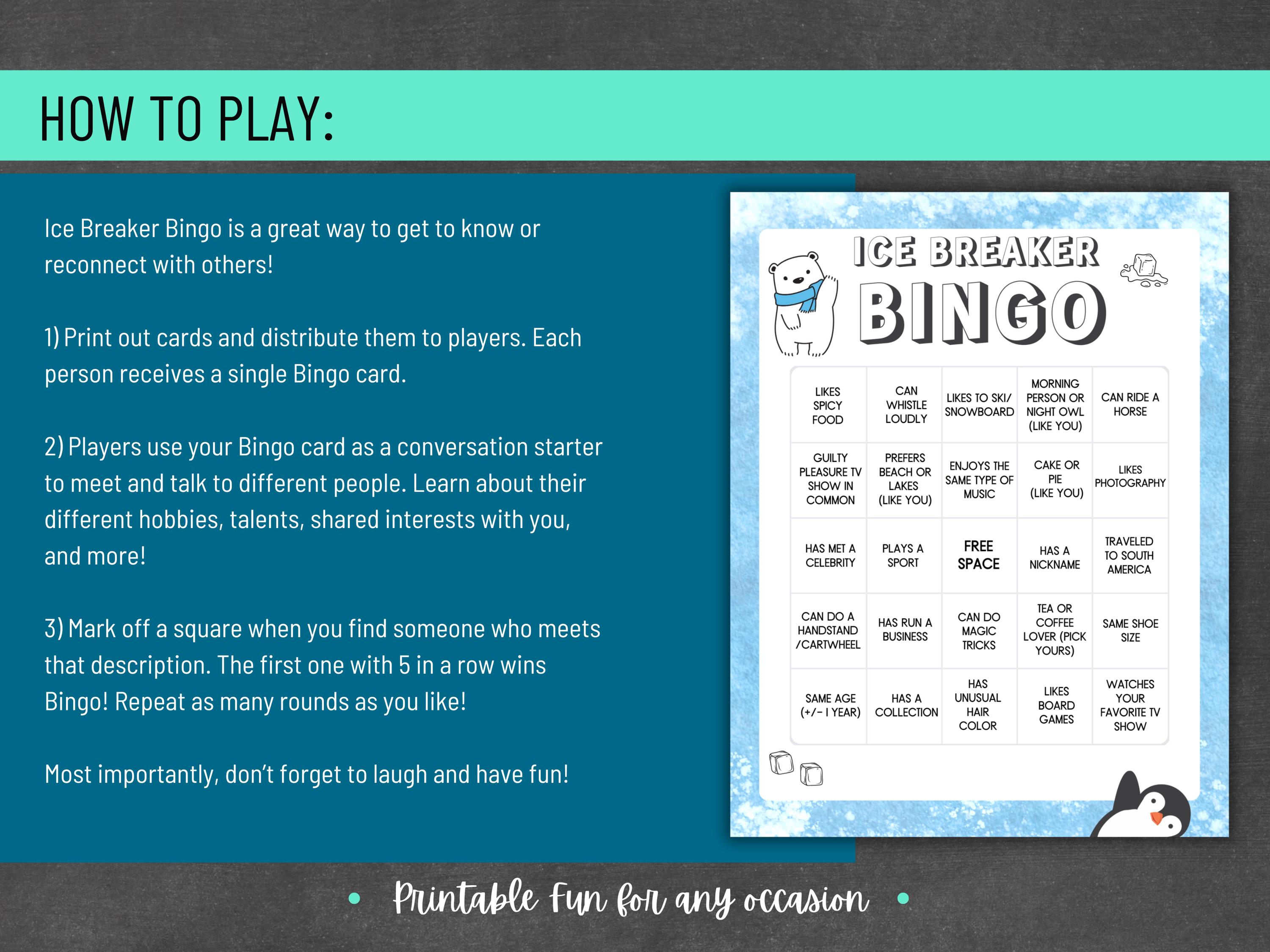 Ice Breaker Bingo Printable | Get to Know You Activity | Find the Guest ...