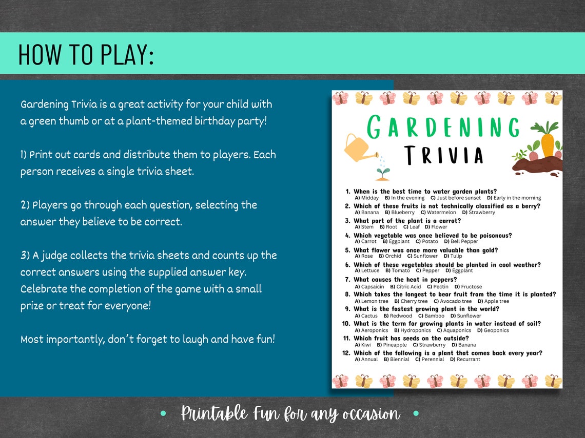 Gardening Trivia Game Printable | Fun Garden-themed Quiz | Perfect for ...