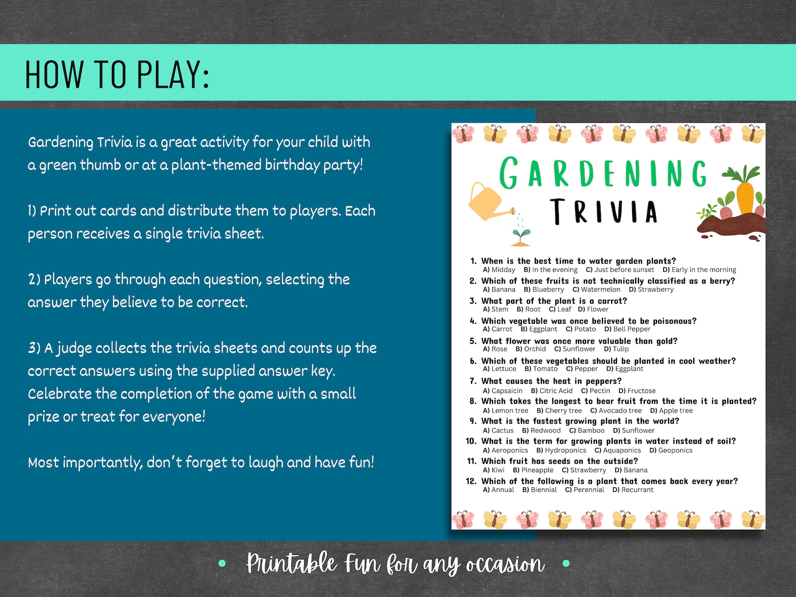 Gardening Trivia Game Printable | Fun Garden-themed Quiz | Perfect for ...