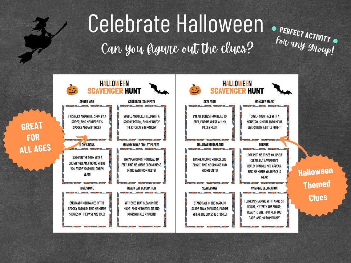 Halloween Scavenger Hunt Game for Kids and Families | Printable ...