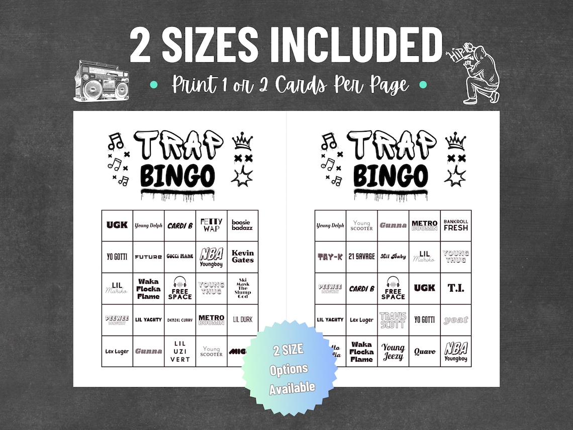 Trap Bingo Printable | Hip-hop Bingo Game | Music Bingo | 100 Cards ...