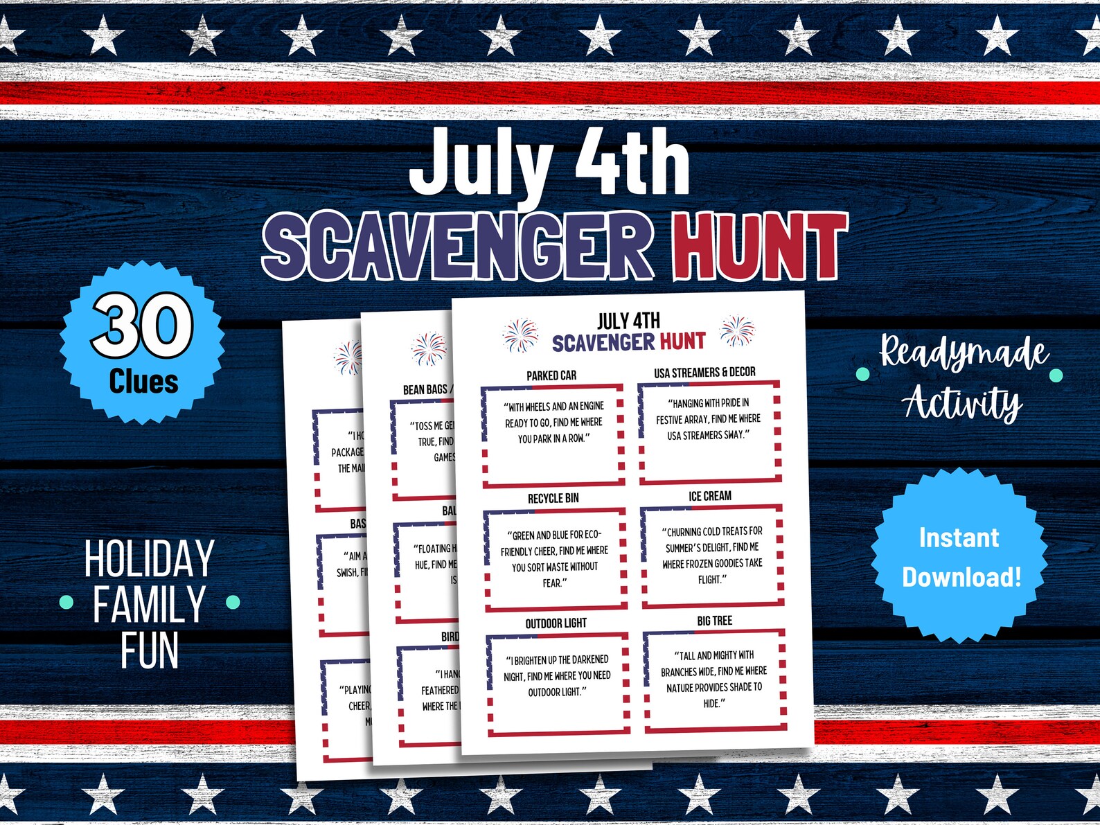 Fourth of July Printable Scavenger Hunt Game for Kids and Families ...