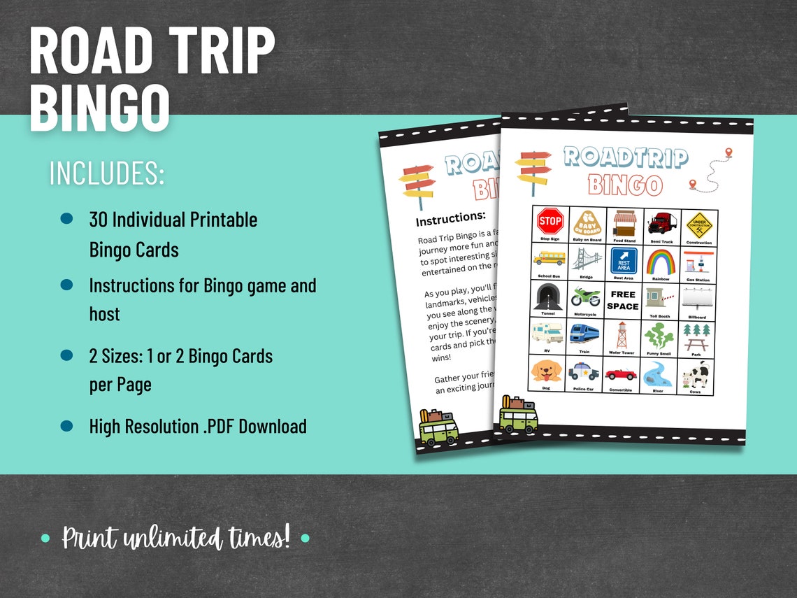 Roadtrip Bingo Printable Game | Fun Travel-themed Activity | Perfect ...