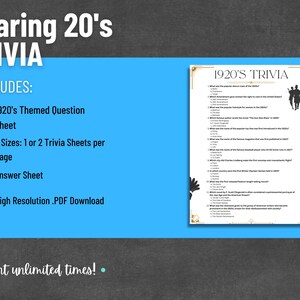 1920s Trivia Game Printable | Fun Roaring Twenties Quiz | Great Gatsby ...
