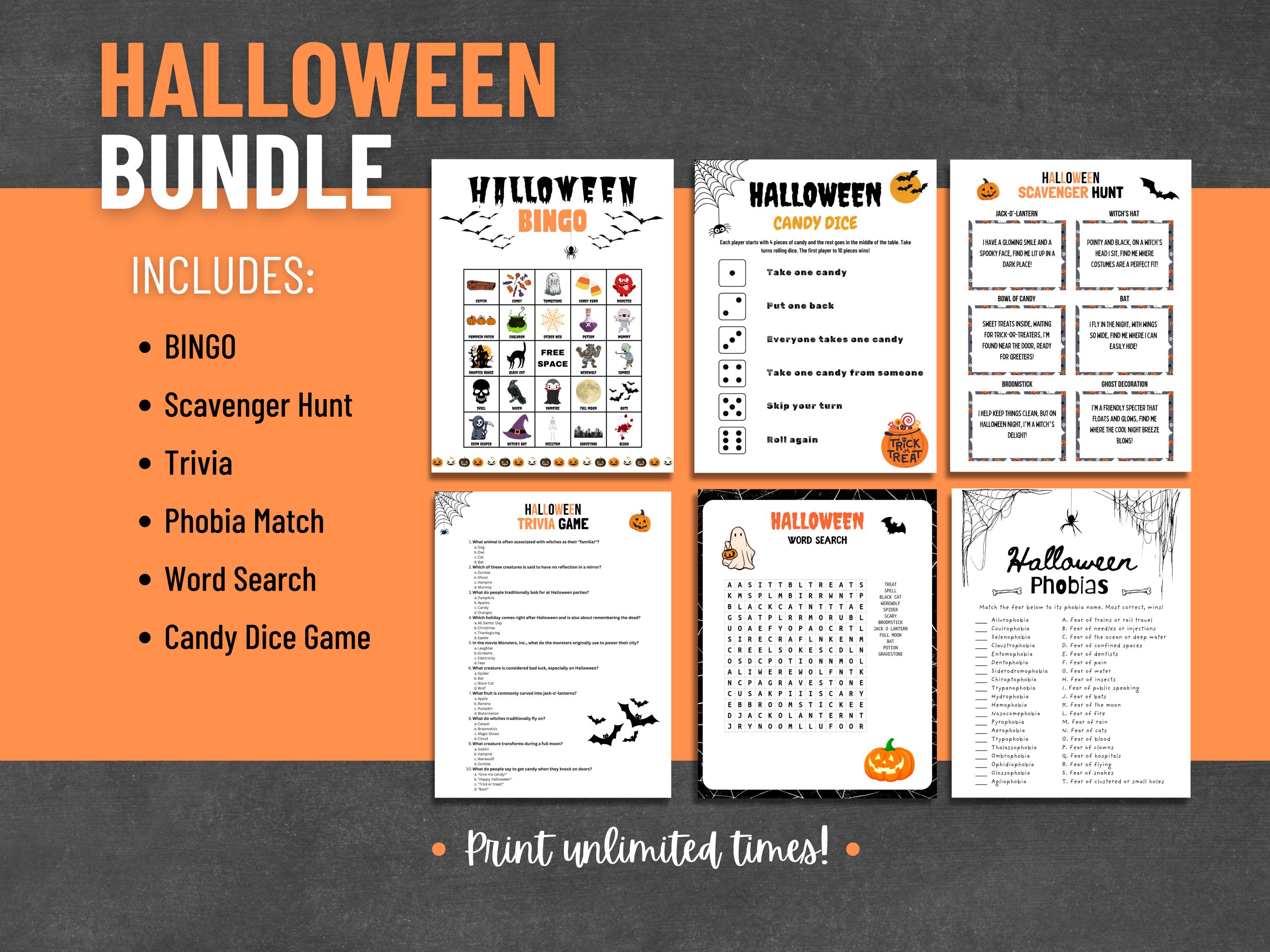 Ultimate Halloween Game Bundle | Printable Halloween Bingo, Halloween ...