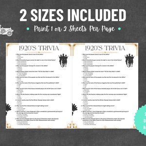 1920s Trivia Game Printable | Fun Roaring Twenties Quiz | Great Gatsby ...