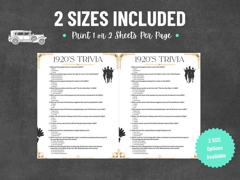 1920s Trivia Game Printable | Fun Roaring Twenties Quiz | Great Gatsby ...