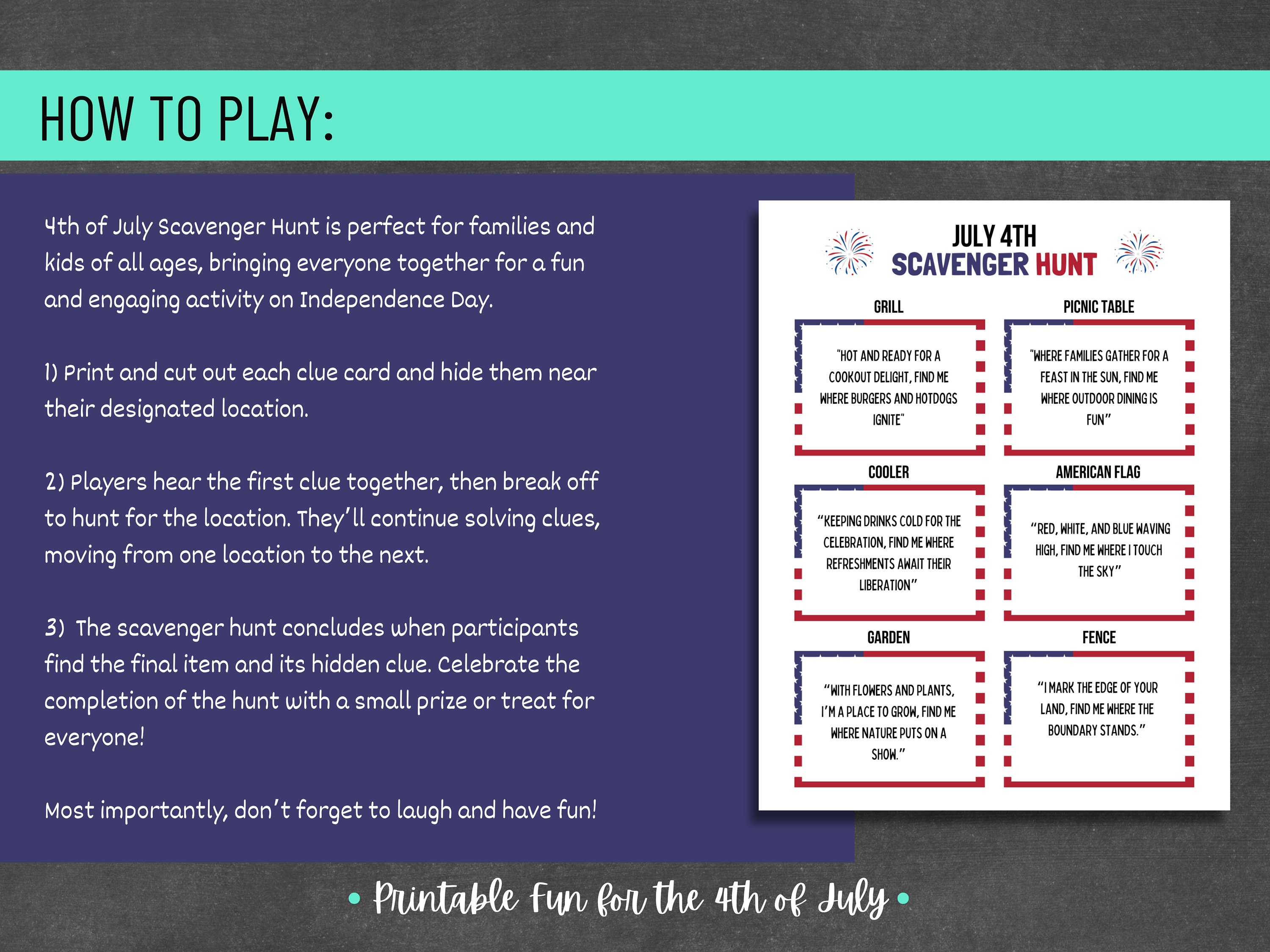 Fourth of July Printable Scavenger Hunt Game for Kids and Families ...