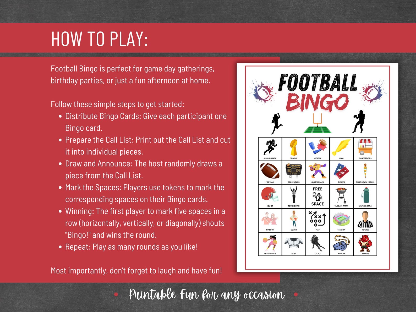 Football Bingo Printable | Fun Football Party Game | Perfect for Game ...