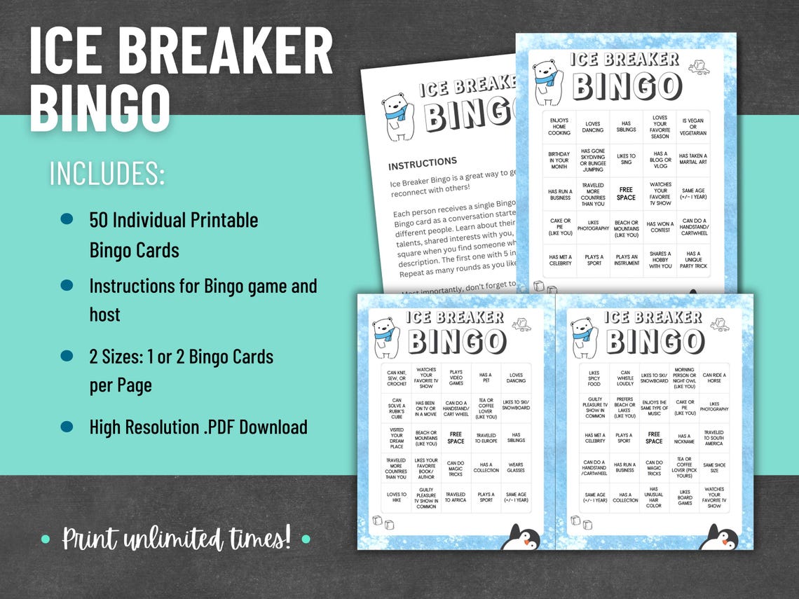 Ice Breaker Bingo Printable | Get to Know You Activity | Find the Guest ...
