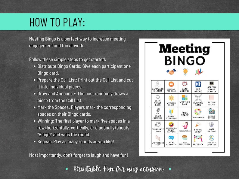 Meeting Bingo Game Printable | Office Bingo | Fun Team-building ...