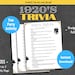 1920s Trivia Game Printable | Fun Roaring Twenties Quiz | Great Gatsby ...