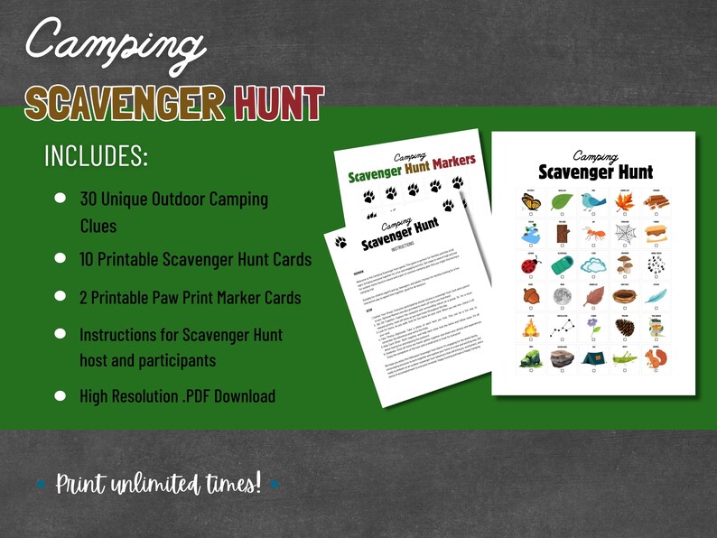 Camping Scavenger Hunt Game for Families | Camping Activity Printable ...