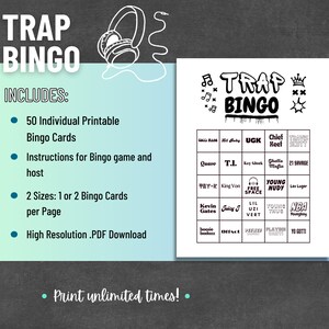 Trap Bingo Printable | Hip-hop Bingo Game | Music Bingo | 100 Cards ...