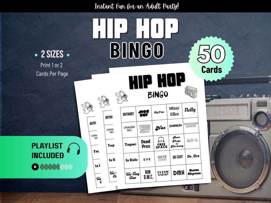 Hip Hop Bingo Game | Music Bingo Game With Playlist | Adult Fun ...