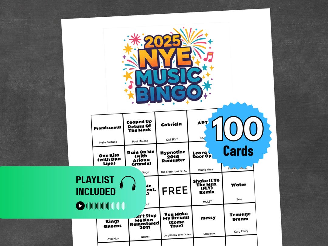 2025 NYE Music Bingo Printable | New Year’s Eve Fun | 100 Cards + Call ...