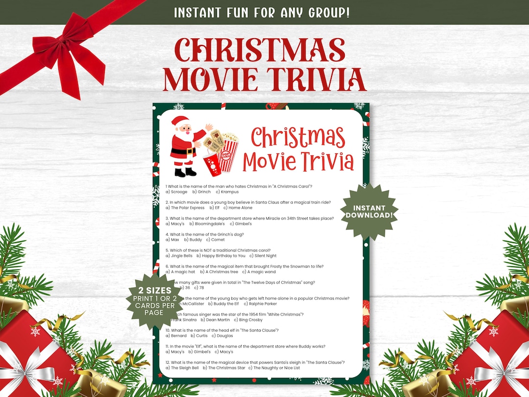 Christmas Movie Trivia Games Printable | Holiday Movie Trivia With ...