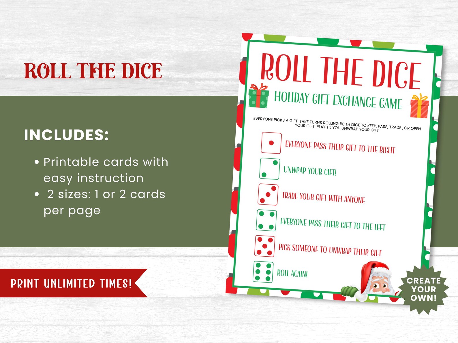 Roll the Dice Christmas Dice Game Gift Exchange | Christmas Pass the ...