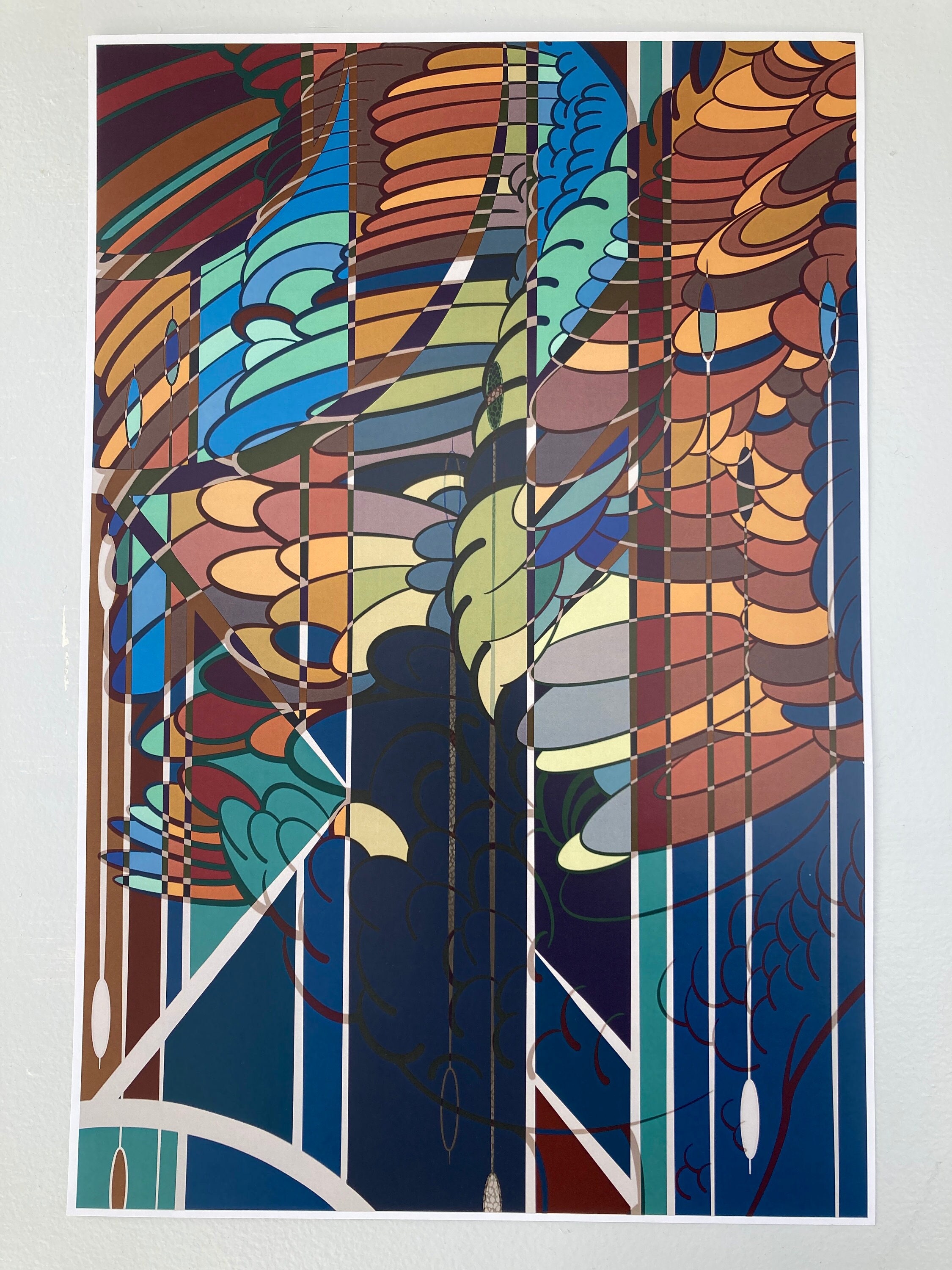 Art Deco Inspired Geometric Nature Print With Sand Hill Crane - Etsy