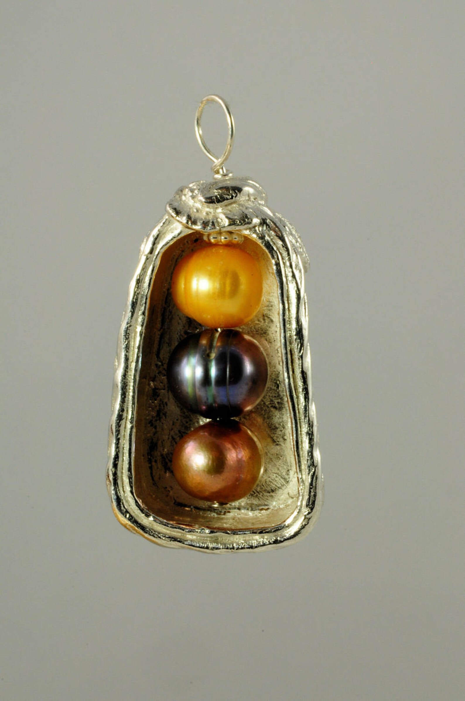 Three Pearls in a Fine Silver Box...one of a Kind Pendant Handcrafted ...