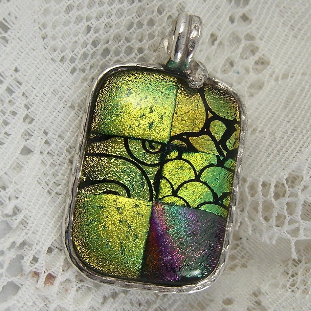 Glowing Shades of Green and Gold... Fine Silver Pendant With - Etsy