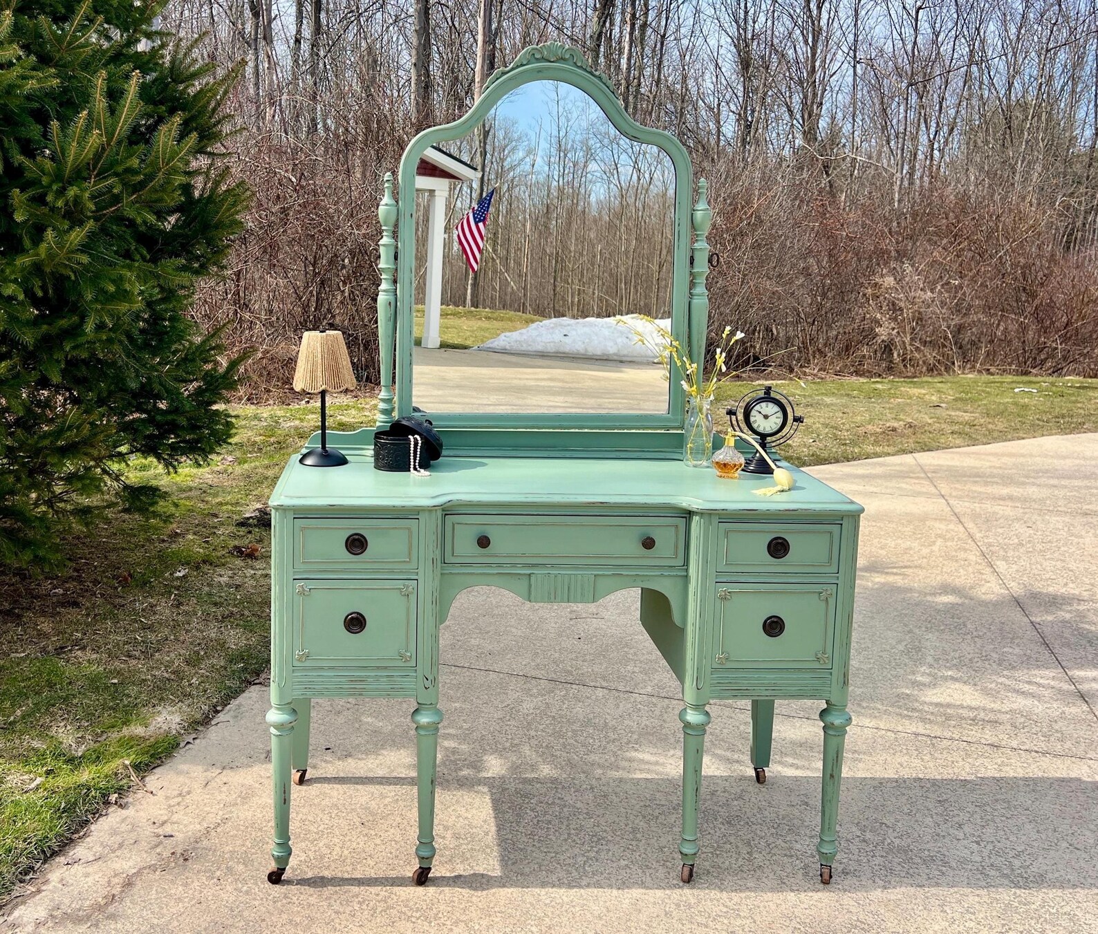 SOLD OUT - Antique Vanity Desk With Mirror - Etsy