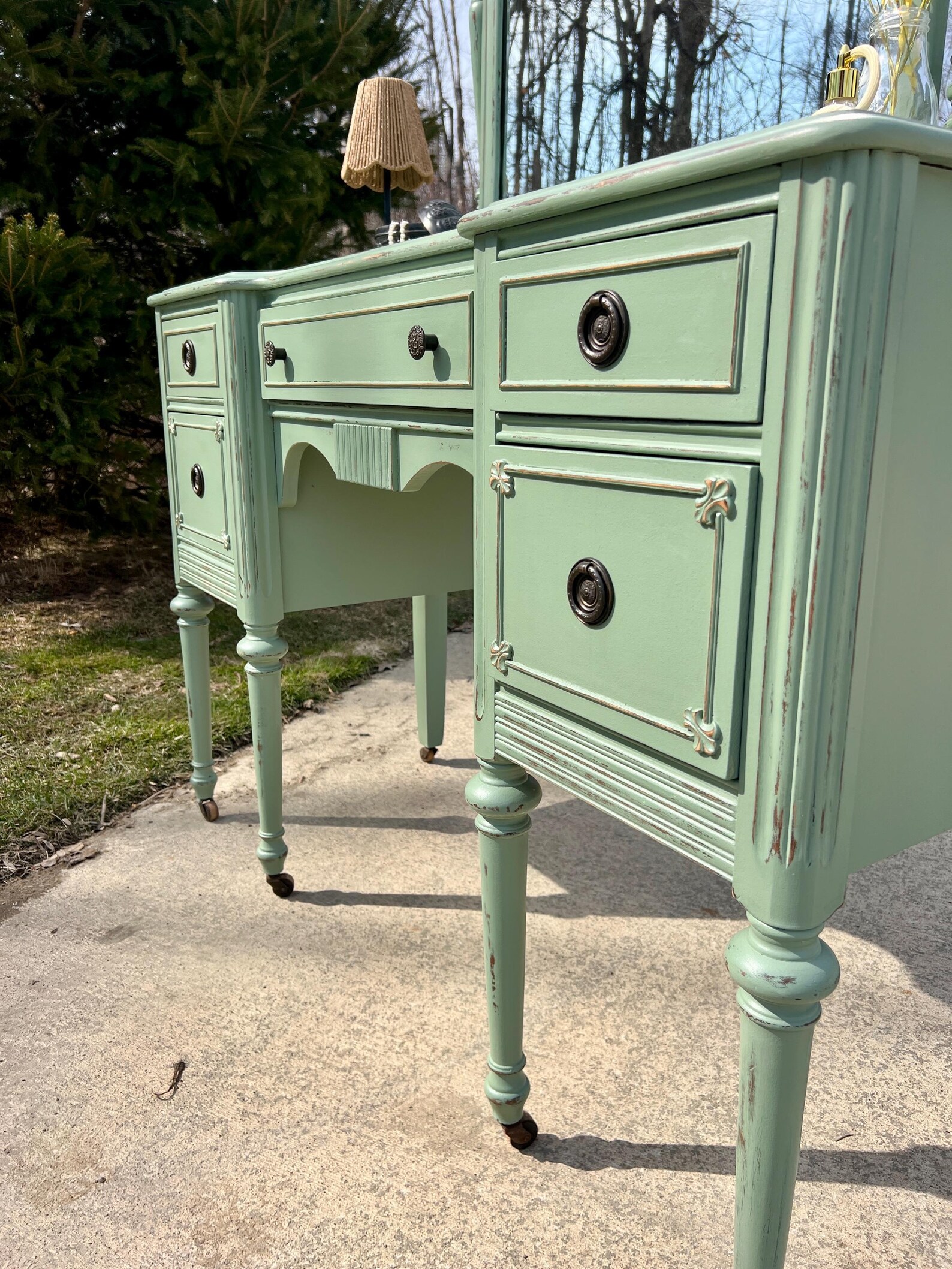SOLD OUT - Antique Vanity Desk With Mirror - Etsy