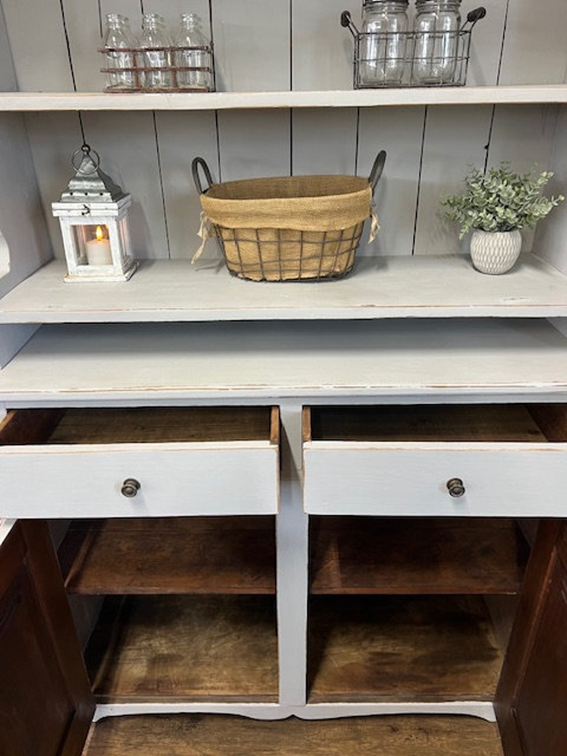 Antique Farmhouse Gray Hutch / Display Cabinet - Etsy