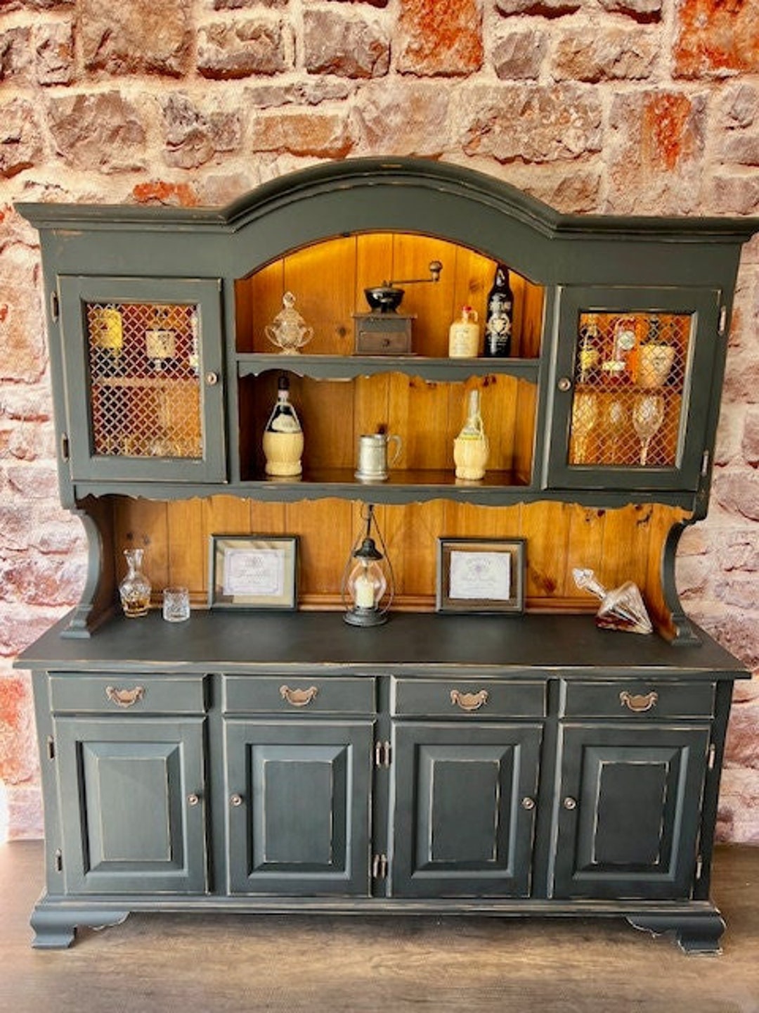 Rustic Solid Pine Display Hutch - Etsy