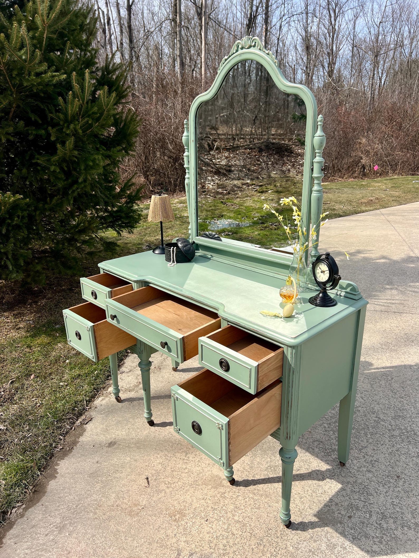 SOLD OUT - Antique Vanity Desk With Mirror - Etsy